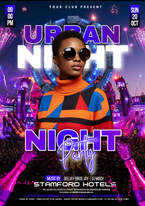 Plantilla de Purple Urban Night Party A4 | PosterMyWall