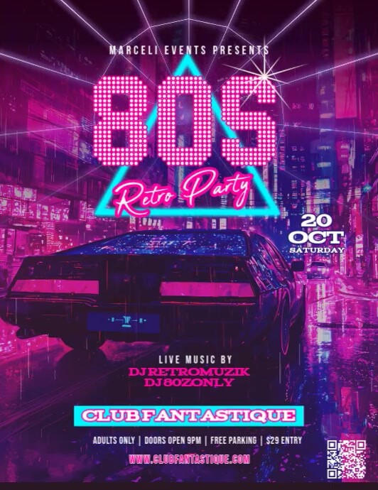 Purple Vintage 80s Party Flyer (us Letter) Template | PosterMyWall