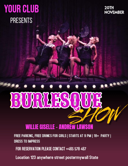 Plantilla de Purple Vintage Burlesque Poster, Burlesque Flyer ...