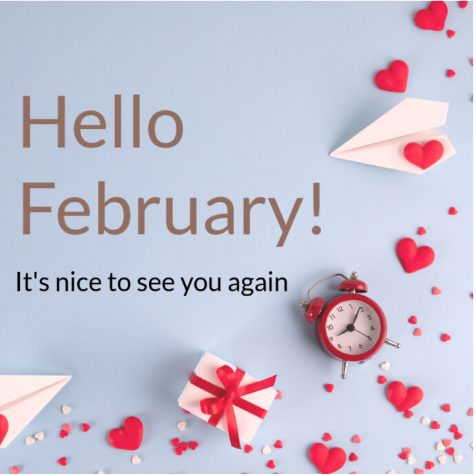 Purple Vintage Hello February Instagram Post Template | PosterMyWall
