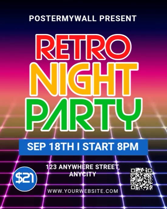 Copy of Purple Vintage Retro Night Party Instagram Portrait | PosterMyWall