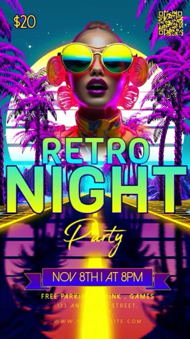 Purple Vintage Retro Night Party Reel Instagram Template | PosterMyWall