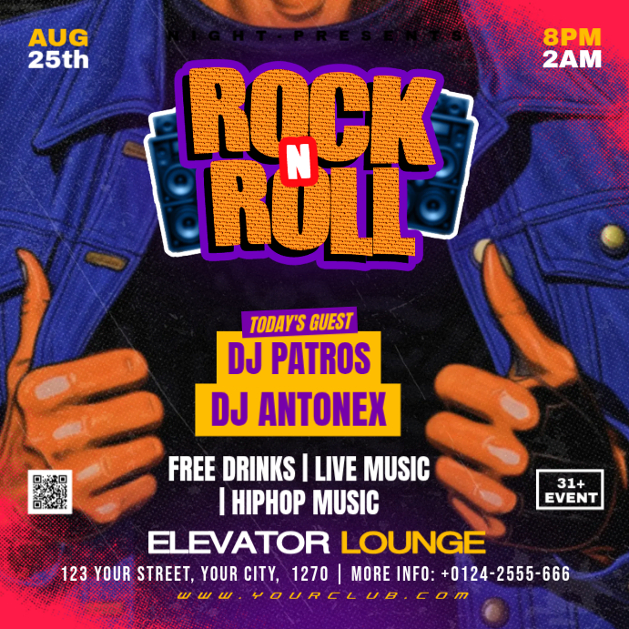 Purple Vintage Rock N Roll Music Party Instagram Post Template ...