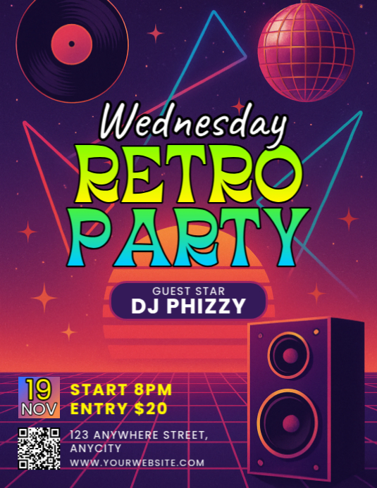 Purple Vintage Wednesday Retro Party Pamflet (letter As) Template ...