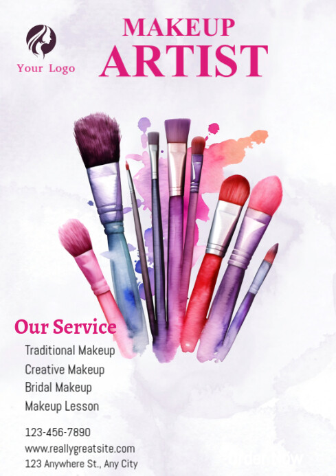 Purple Watercolor Makeup Artist Poster Template | PosterMyWall