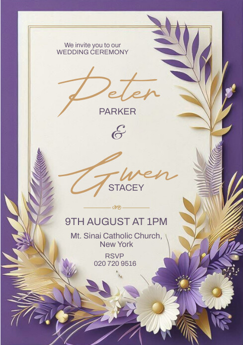 Purple Wedding Invitation Template | PosterMyWall