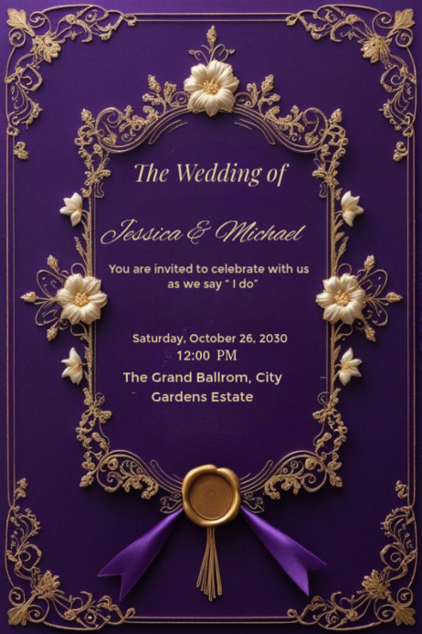 Purple Wedding Invitation Poster Template | PosterMyWall