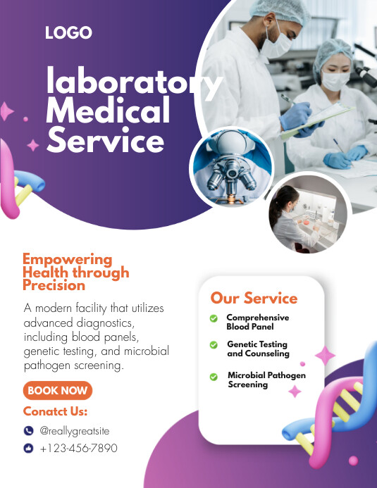 Purple White Modern laboratory Medical Servic Template | PosterMyWall