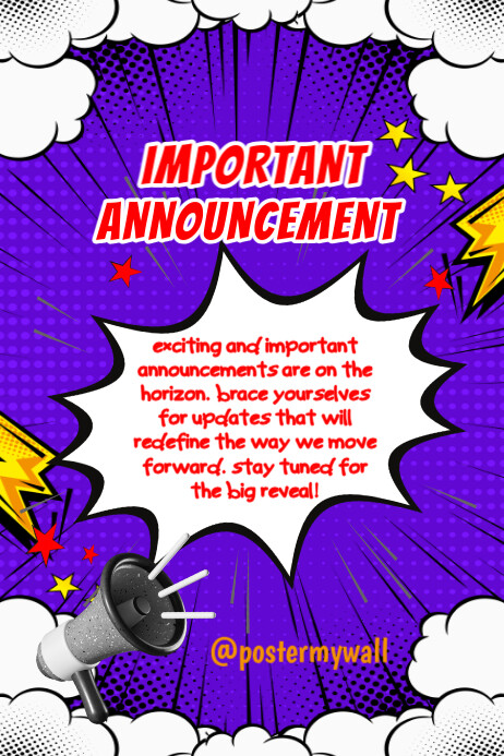 Purple white Typographic Important Announcement Poster Template ...