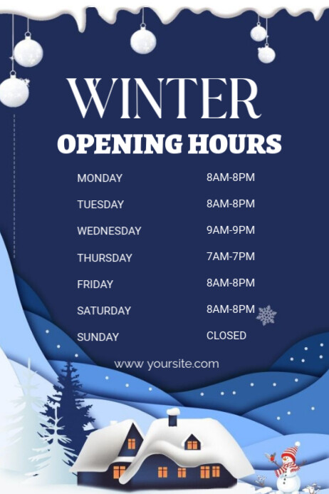 Purple Winter Opening Hours Poster Template | PosterMyWall