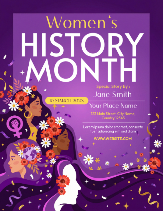Purple Women's History Month Flyer Template | PosterMyWall