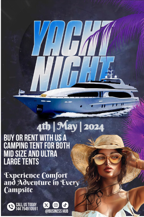 Purple Yacht Night Party Poster Template | PosterMyWall