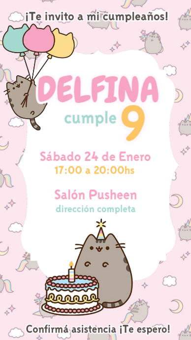Plantilla de Pusheen Birthday Invitation Digital Cumpleaños | PosterMyWall