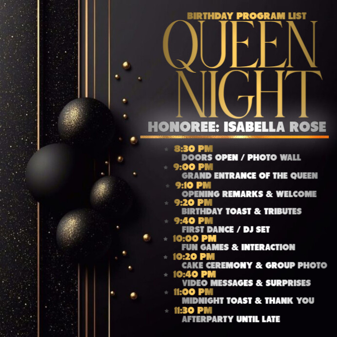 Queen Night Birthday Celebration Program Template | PosterMyWall
