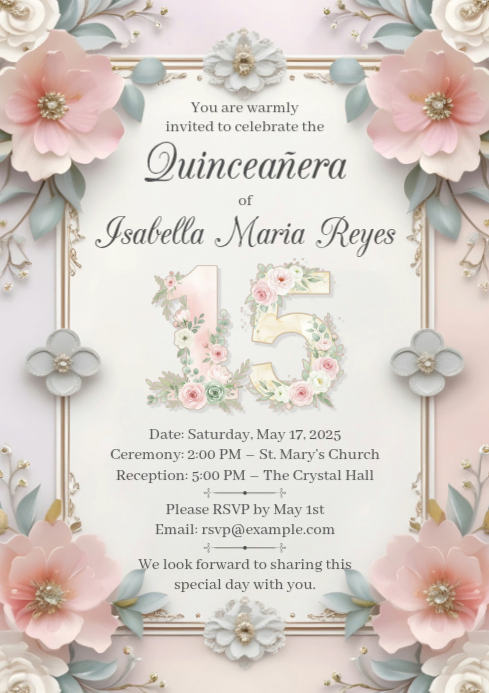 Quinceanera Invitation Card Flyer Poster Template | PosterMyWall