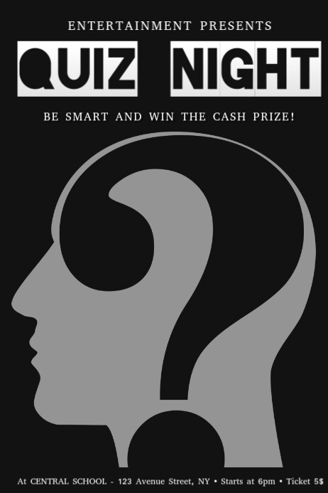 quiz night poster flyer template dark brain | PosterMyWall