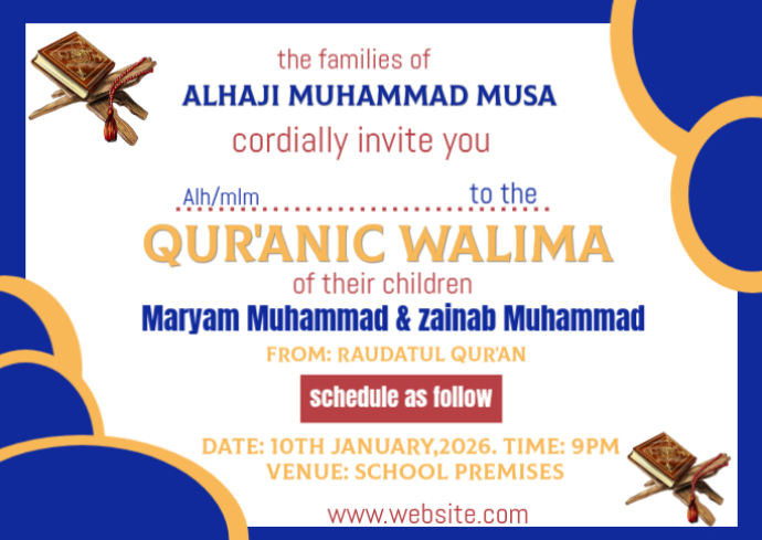 Qur'anic walima invitation flyer design Template | PosterMyWall