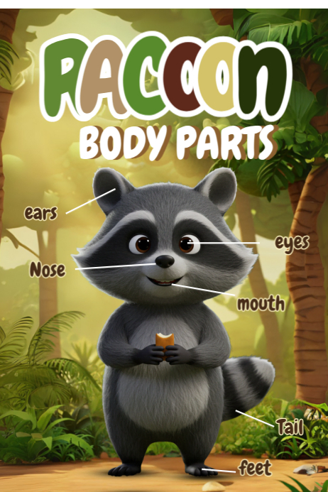 Raccoon Body Parts Learning Poster Template | PosterMyWall