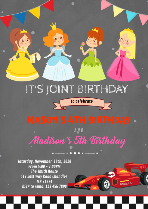 Undangan Ulang Tahun Mobil Balap Dan Putri Templat | PosterMyWall