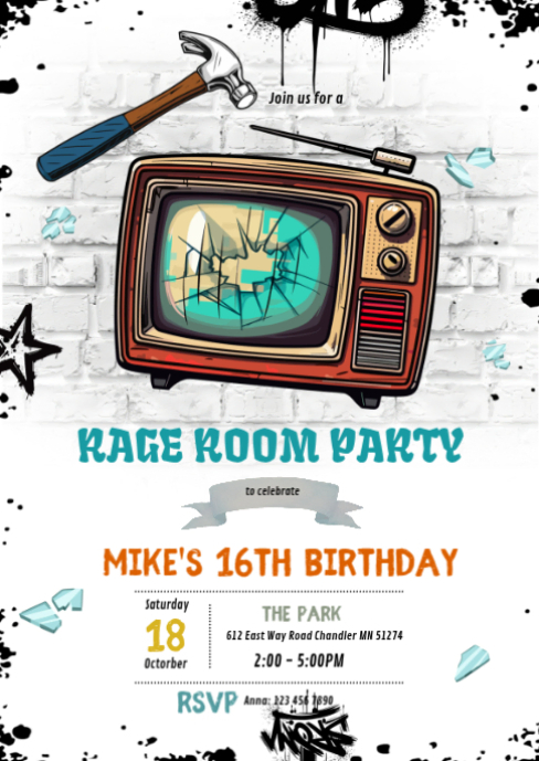 Rage Room Party Invitation Template | PosterMyWall