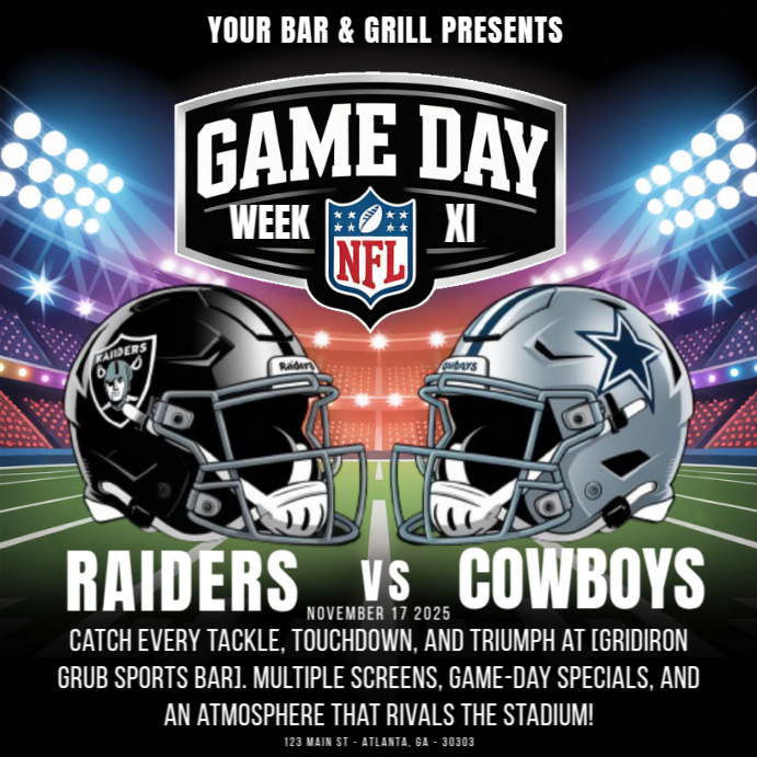 raiders vs cowboys. nfl game day flyer. american football. instagram ...