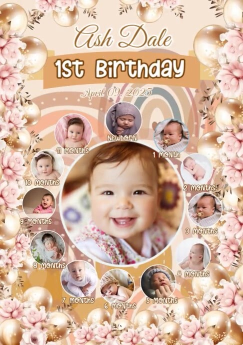Copy of Rainbow & Flowers 1st Birthday Keepsake | PosterMyWall