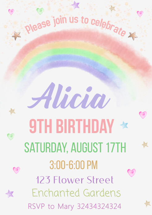 Rainbow Birthday Invitation Template | PosterMyWall