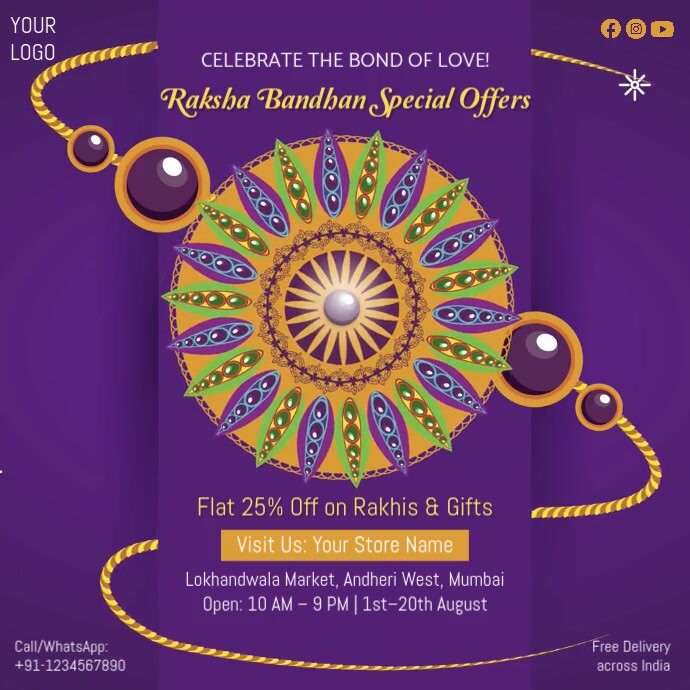 Raksha Bandhan Rakhi Sale Instagram Post Template เทมเพลต | PosterMyWall