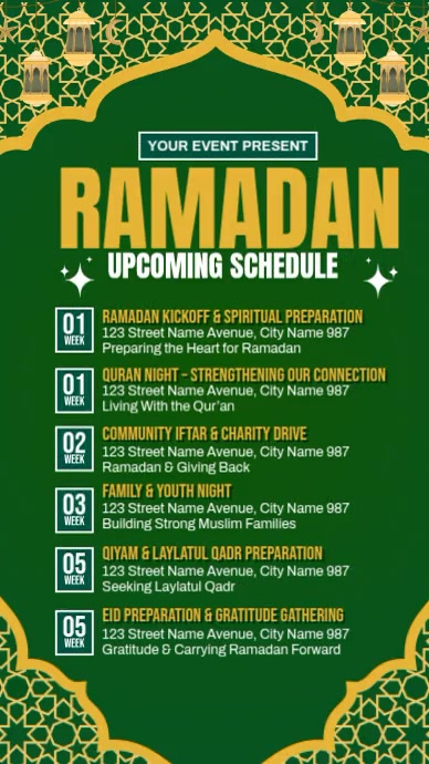 Ramadan Event Schedule Template | PosterMyWall