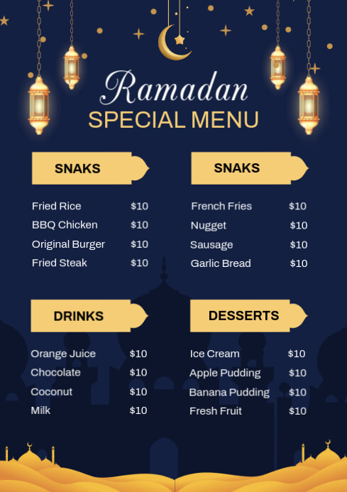 Ramadan Food Menu Card Template | PosterMyWall