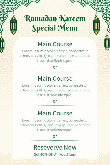 Copy of Ramadan Kareem Restaurant Menu | PosterMyWall
