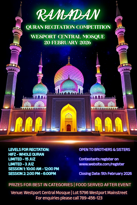 Ramadan Quran Recitation Competition Poster Template | PosterMyWall