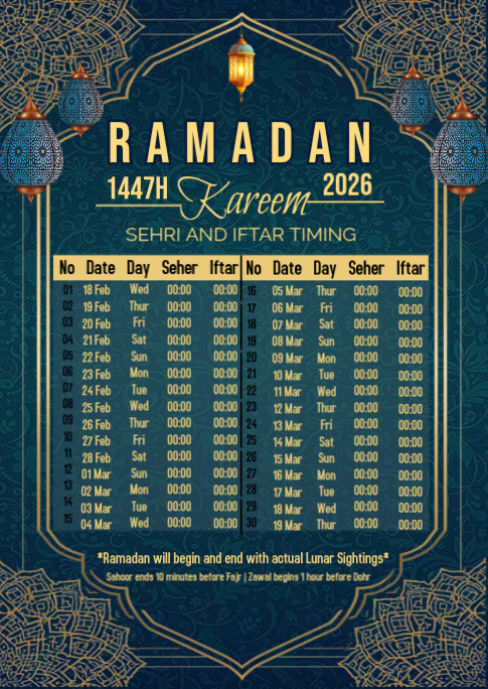 Ramadan Sehri and Iftar Timings A6 Template | PosterMyWall