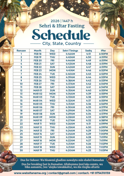 Plantilla de Horario de Ramadán | PosterMyWall