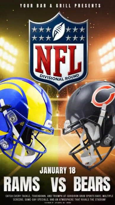 RAMS VS BEARS.. nfl playoffs.. nfl flyer. american football. Template ...