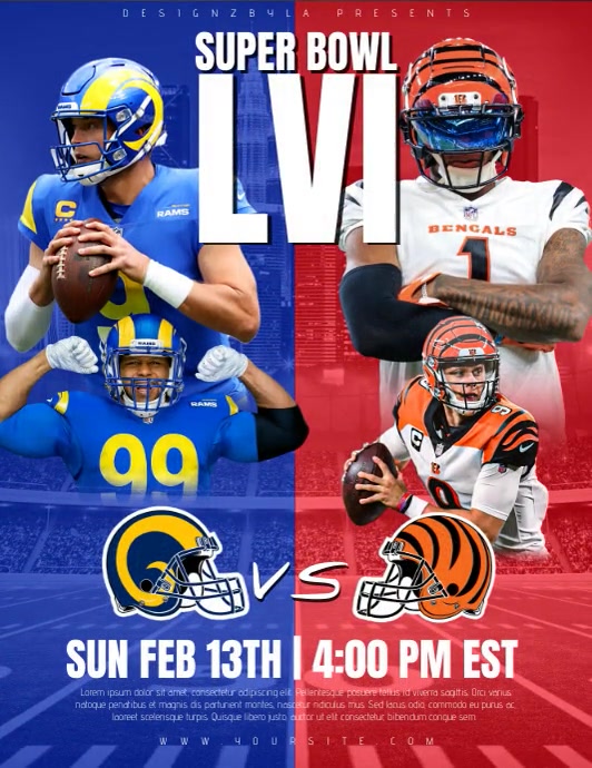 Rams Vs Bengals Super Bowl LVI Flyer v.6 Template | PosterMyWall