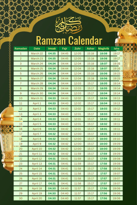 Copy of Ramzan Calendar | PosterMyWall