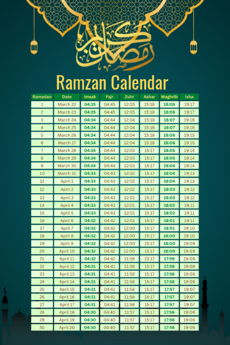 Ramzan Calendar Template | PosterMyWall