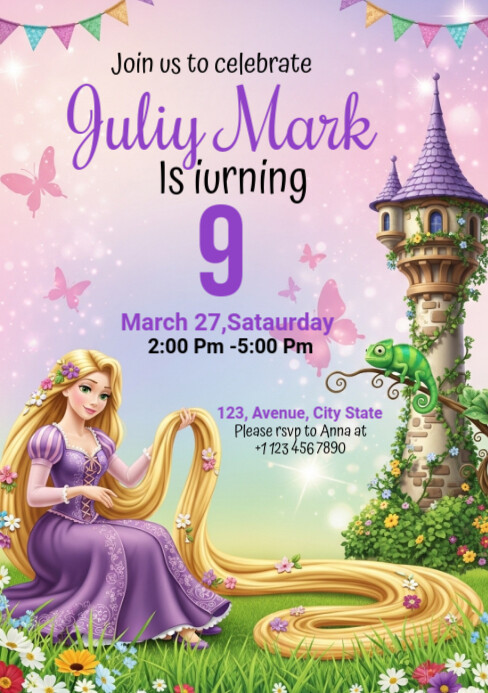 rapunzel birthday invitation Template | PosterMyWall