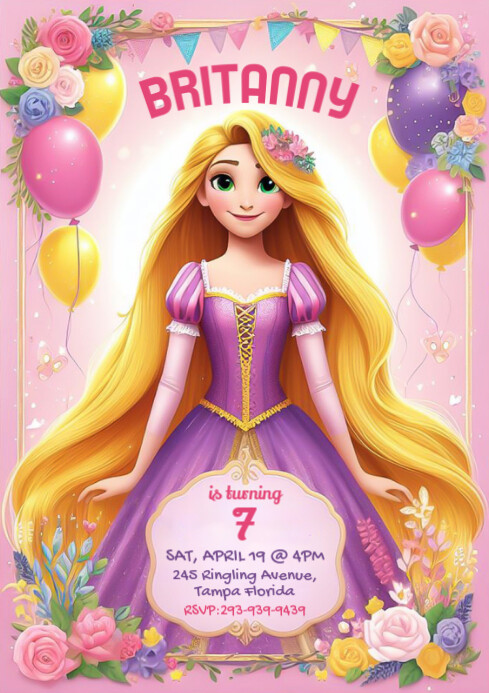 rapunzel birthday invitation Templat | PosterMyWall