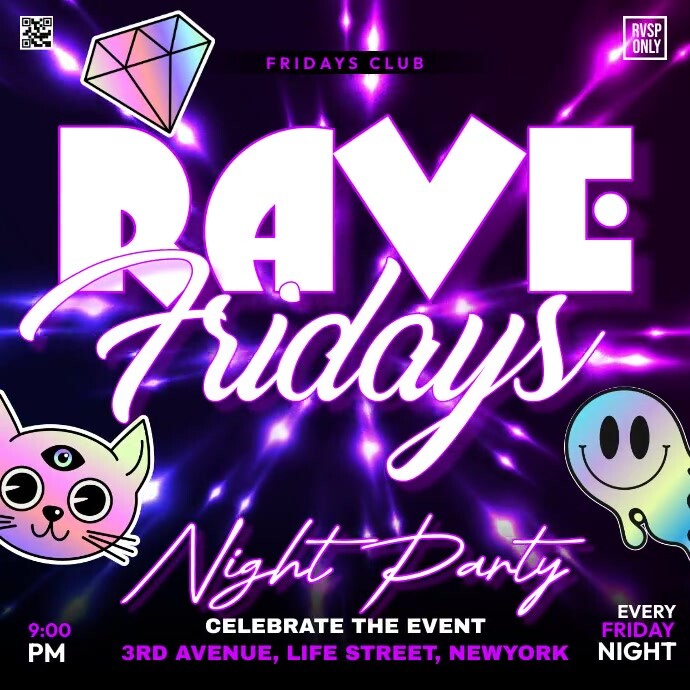 Modèle Rave Fridays Club | PosterMyWall