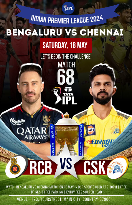 Rcb vs csk ipl match Poster Template | PosterMyWall