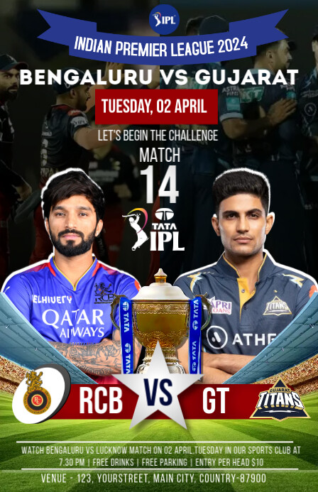 Copy of RCB vs GT Ipl Cricket Match Poster Template | PosterMyWall