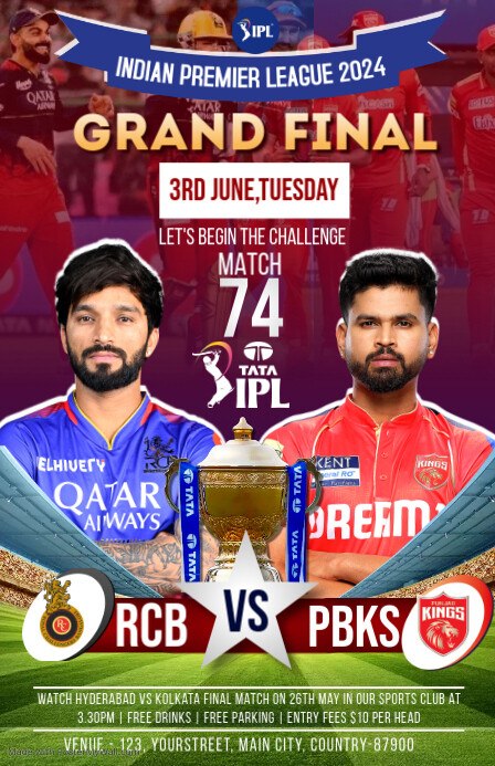 Copy of RCB vs PBKS Ipl Final Cricket Match Poster Template | PosterMyWall