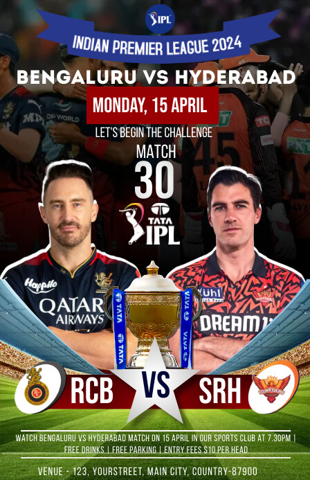 RCB vs SRH ipl match Poster Template | PosterMyWall