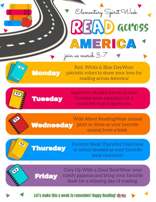 Reading America School Spirit Week Flyer Template | PosterMyWall