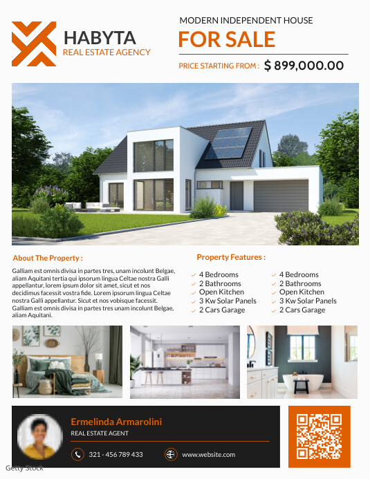 Real Estate flyer advertisement orange and bl Template | PosterMyWall