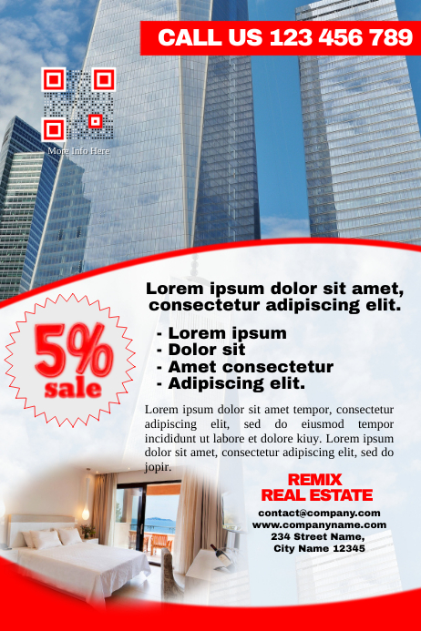 Modern real estate flyer with image background (Red version) | PosterMyWall