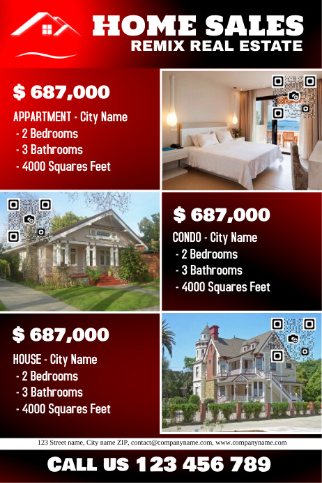 New!: Real estate flyer with QR codes (Red glossy, clean version ...
