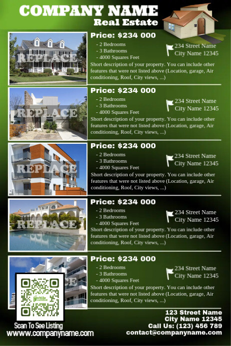 Real estate listing flyer with green QR code VER2 Template | PosterMyWall